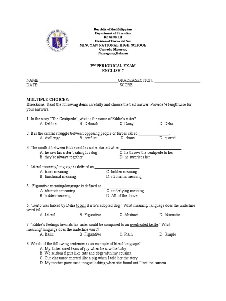 2nd Periodical Exam g7 | PDF | General Fiction