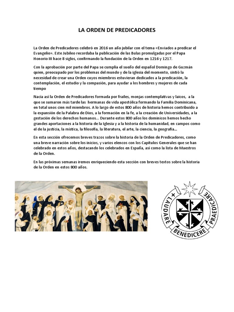 Historia de la Orden de Predicadores | PDF | Ciencias sociales ...