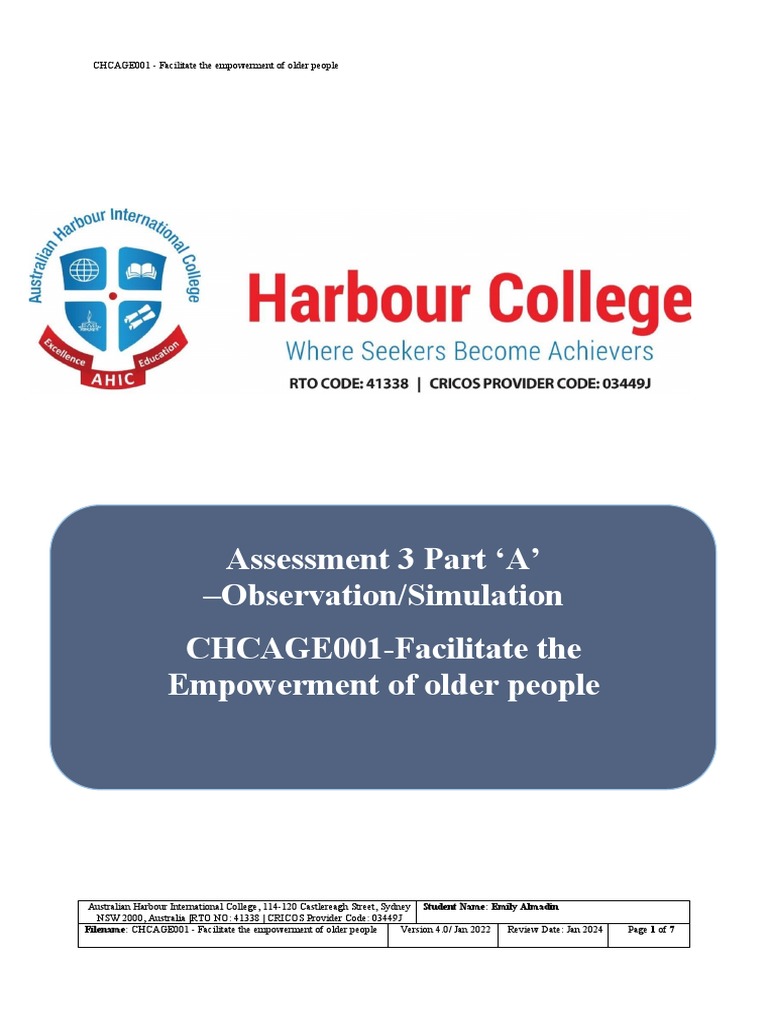 Assessment 3 - Part A - CHCAGE001 Facilitate The Empowerment Older People - Observatio | PDF ...
