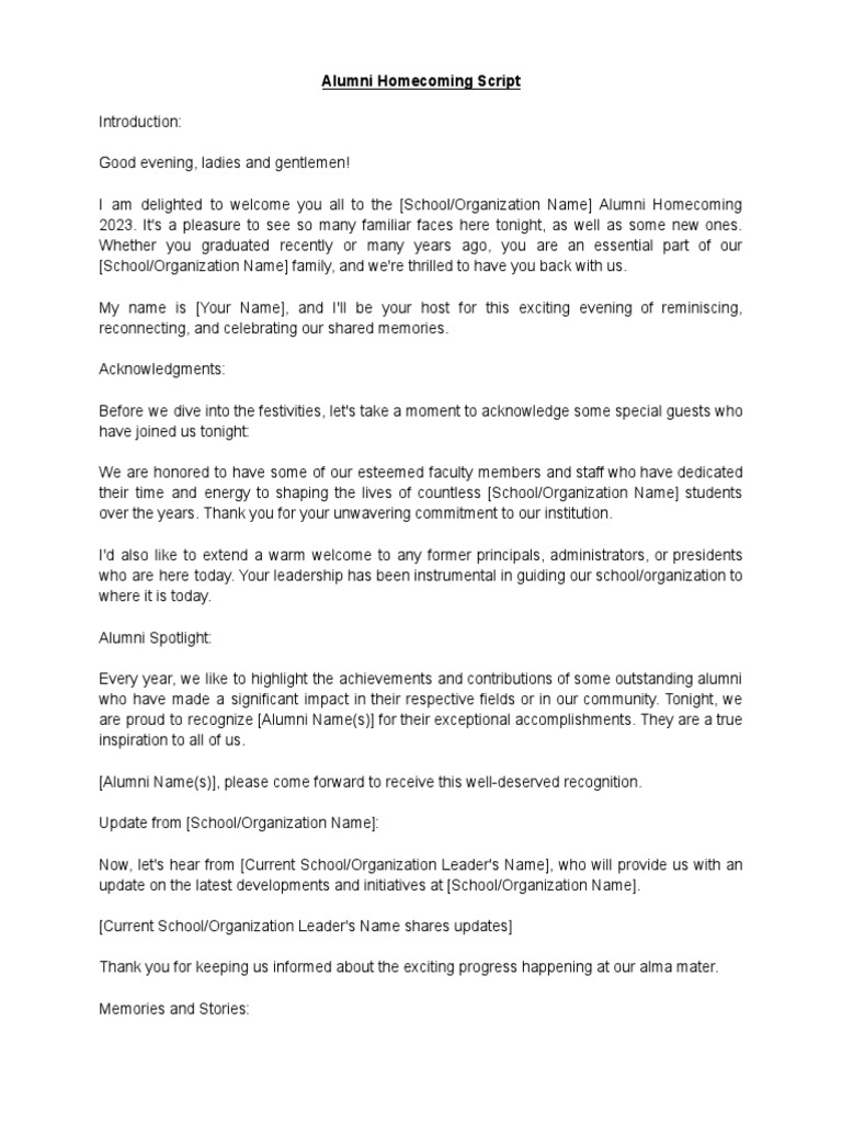 Alumni Homecoming Script | PDF | Career & Growth
