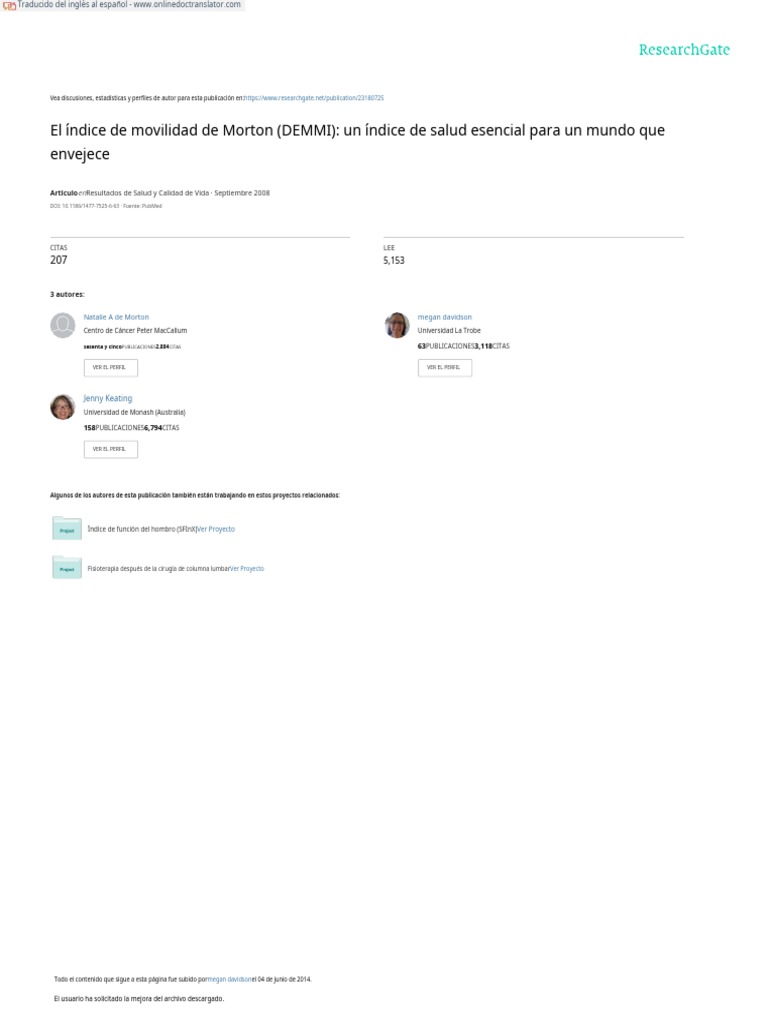 The de Morton Mobility Index DEMMI An Essential He - En.es | PDF ...