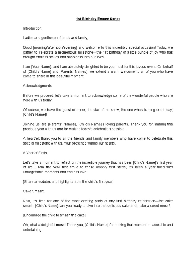 1st Birthday Emcee Script | PDF