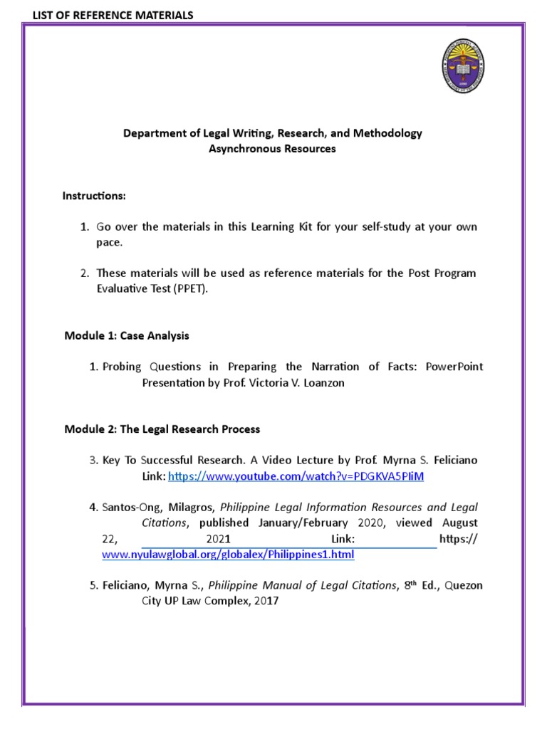 List of Reference Materials Legal Writing Research Methodology | PDF