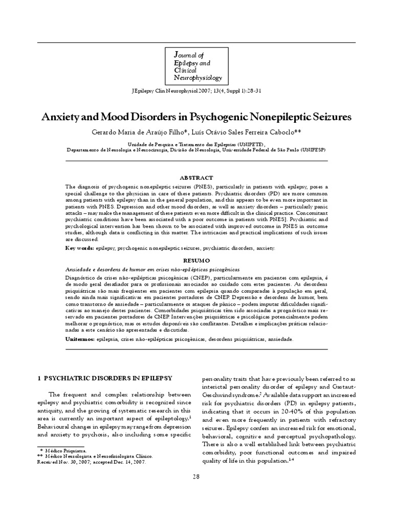 Anxiety and Mood Disorders in Psychogenic Nonepileptic Seizures | PDF ...