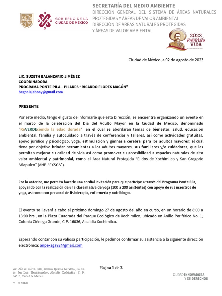 Invitación INDEPORTE PILARES Xoch | PDF | Salud y bienestar | Ciencia y ...