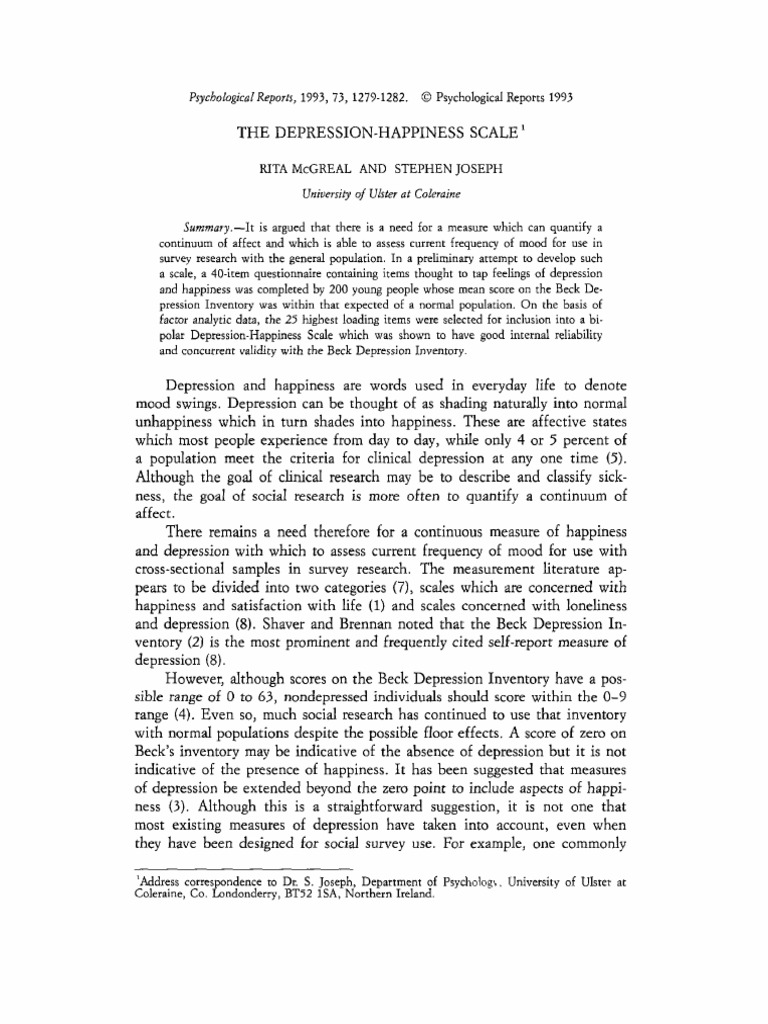 Depression-Happiness Scale Development | PDF