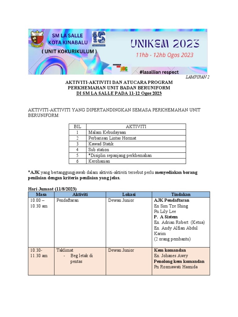Aturcara Dan Tugasan UNIKEM 2023 | PDF
