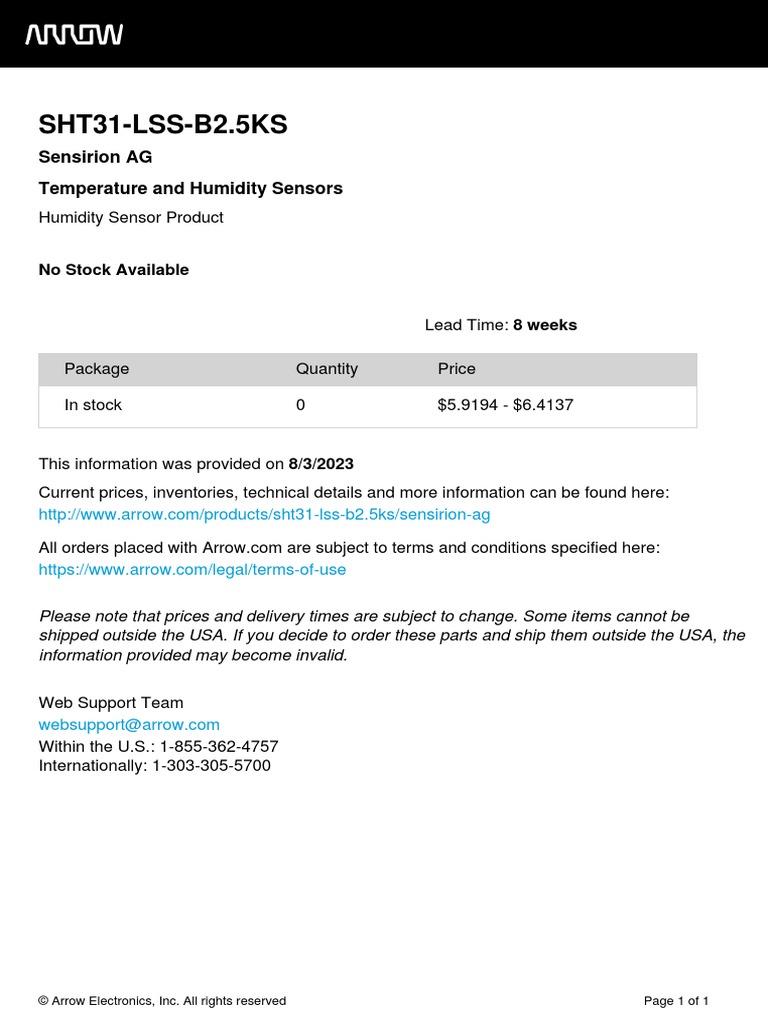 Sensirion Ag - sht31 Lss b2.5ks | PDF | Technology & Engineering