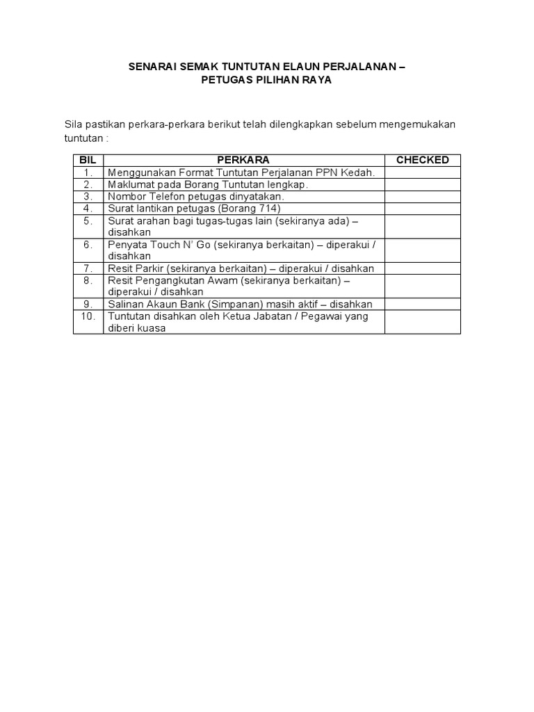 Borang Tuntutan Elaun Perjalanan SPR | PDF