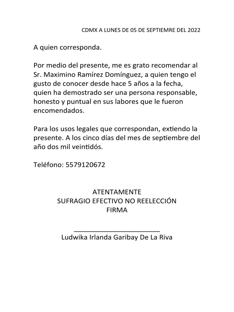 Carta de Recomendacion Max | PDF