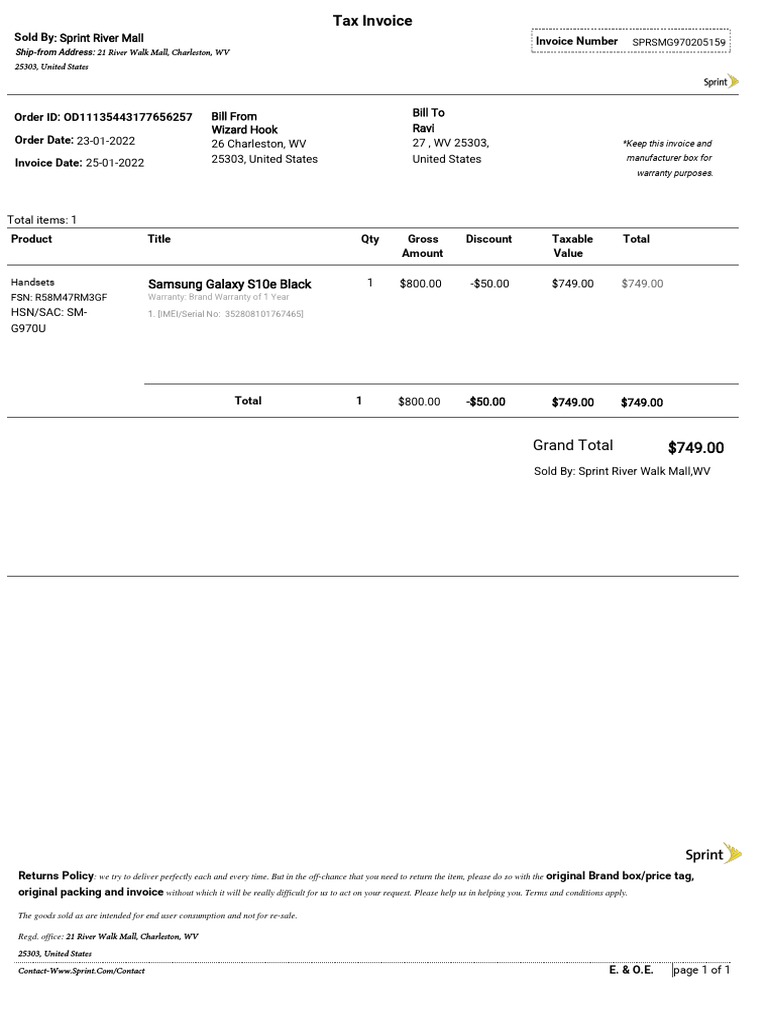 Sprint Bill | PDF | Payments | Economies