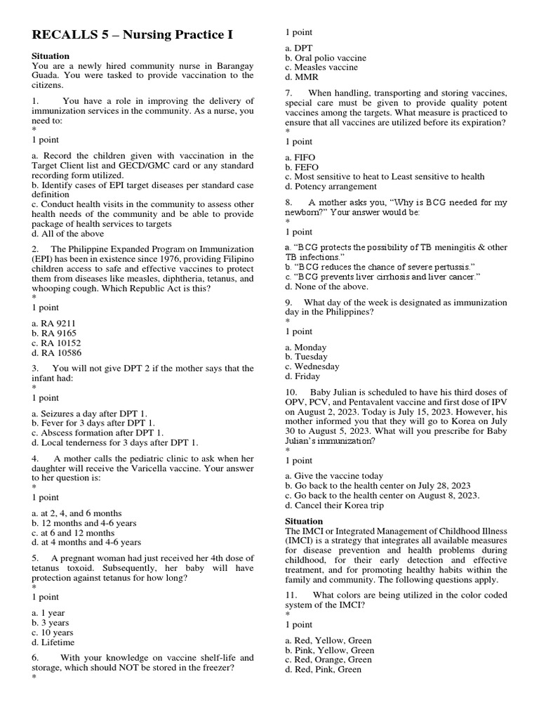 Recall Exam | PDF | Vaccination | Hiv/Aids