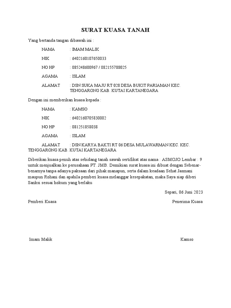 Surat Kuasa Tanah | PDF