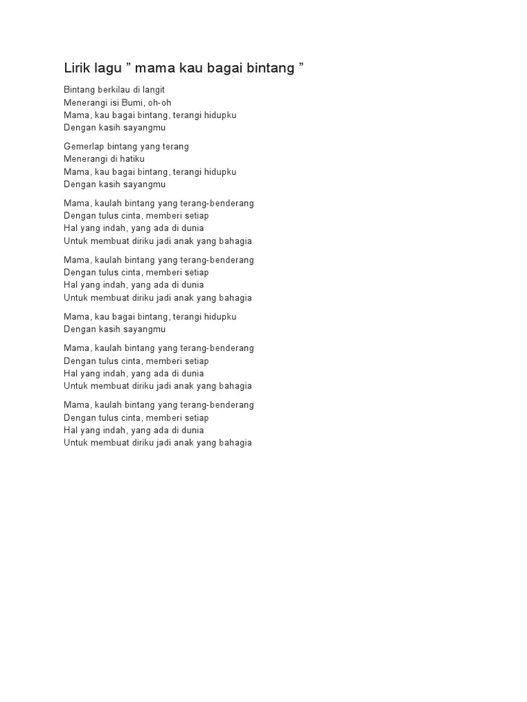 Lirik Lagu Mama Kau Bagai Bintang | PDF