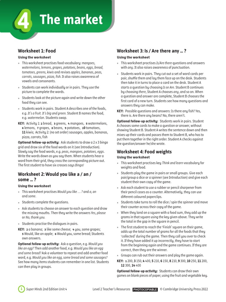SM2ed Teacher's Resources Worksheet E L2 U4 | PDF | Foods | Linguistics