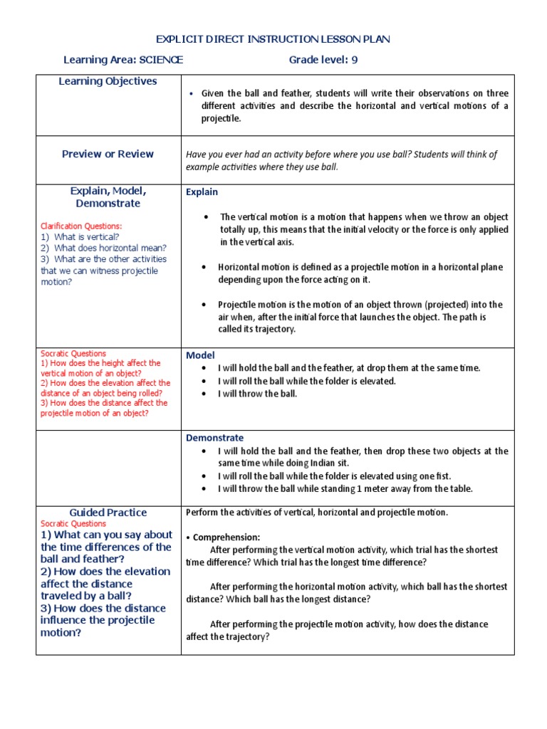 9th Grade Science: Projectile Motion Lesson | PDF | Force | Mechanical ...