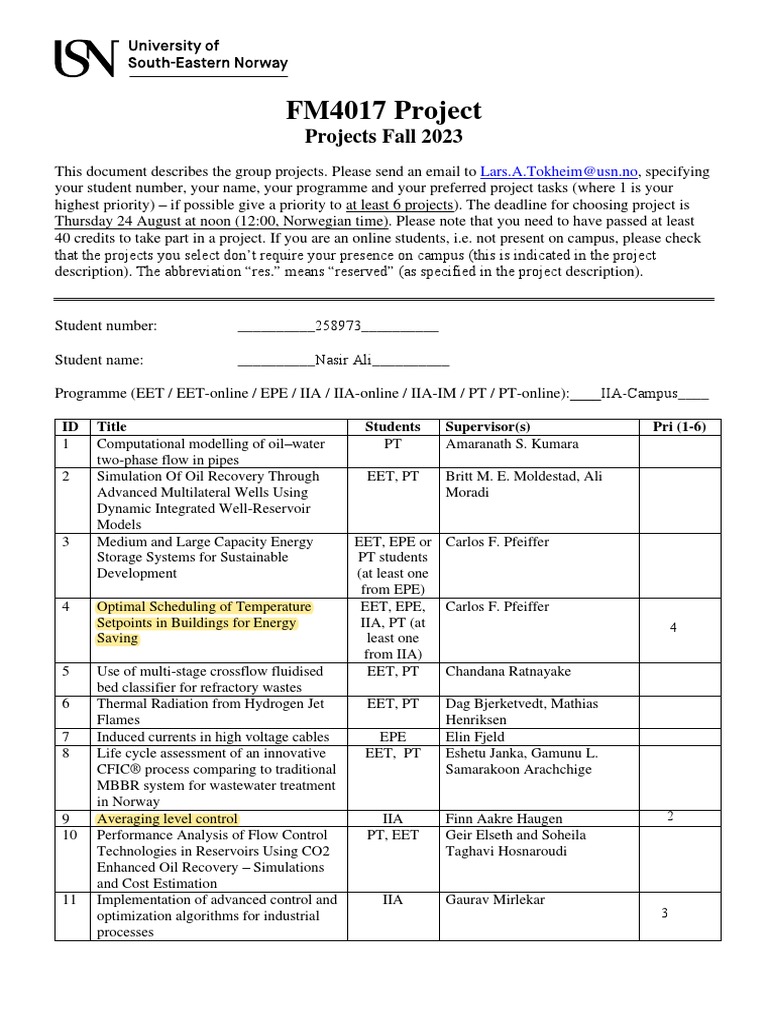 FM4017 Project 2023 - With Project Descriptions | PDF | Life Cycle ...