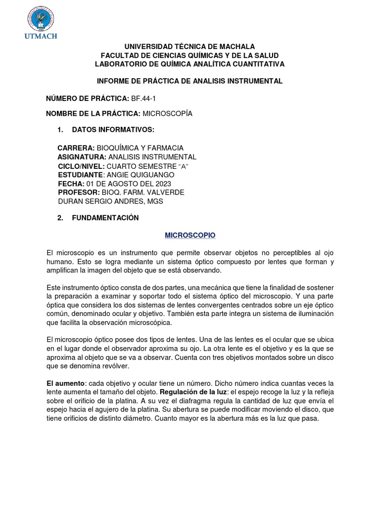 Practica de Lab#1 Micros | PDF | Óptica | Microscopio Practica de Lab#1 Micros | PDF | Óptica | Microscopio