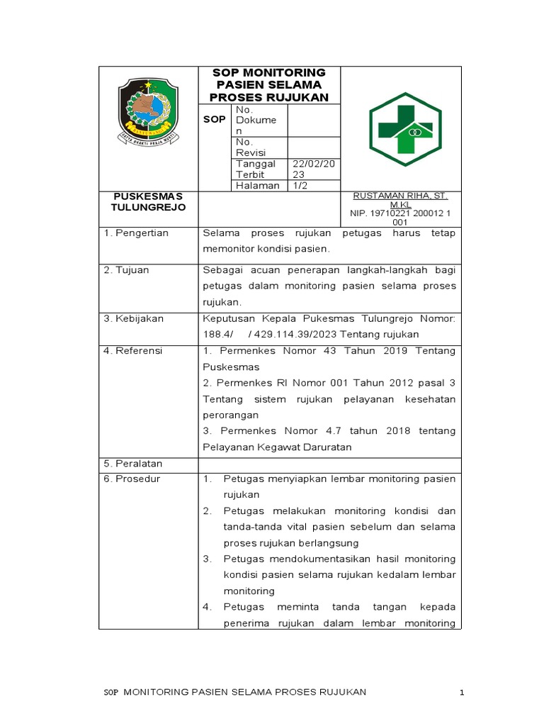 Sop Monitoring Pasien Selama Proses Rujukan | PDF