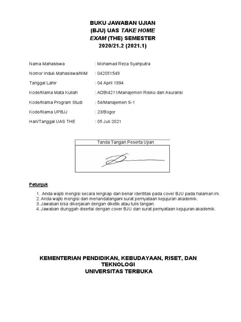 Mohamad Reza Syahputra - 042051549 - Manajemen Risiko Dan Asuransi | PDF