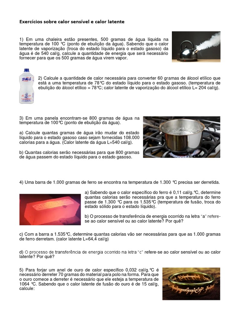 Exercícios TB4 - Calor Sensível e Calor Latente | PDF | Calor | Calor ... Exercícios TB4 - Calor Sensível e Calor Latente | PDF | Calor | Calor ...