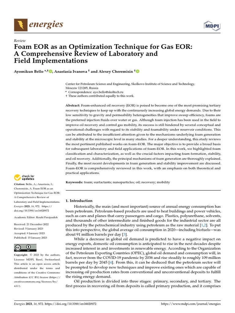 Foam EOR As An Optimization Technique For Gas EOR | Download Free PDF | Enhanced Oil Recovery | Foam