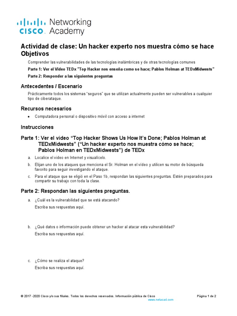 1 0 6 Class Activity Top Hacker Shows Us How It Is Done Pdf Internet Tecnología De