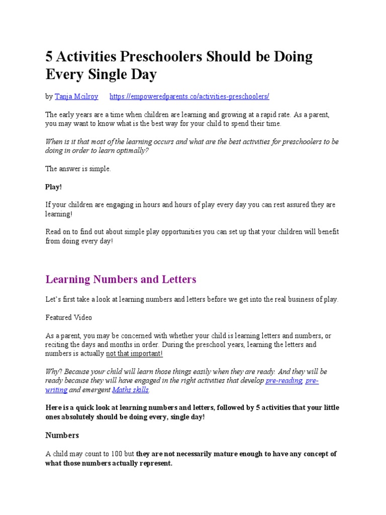 Daily Play Activities for Preschoolers | PDF | Preschool | Paintings