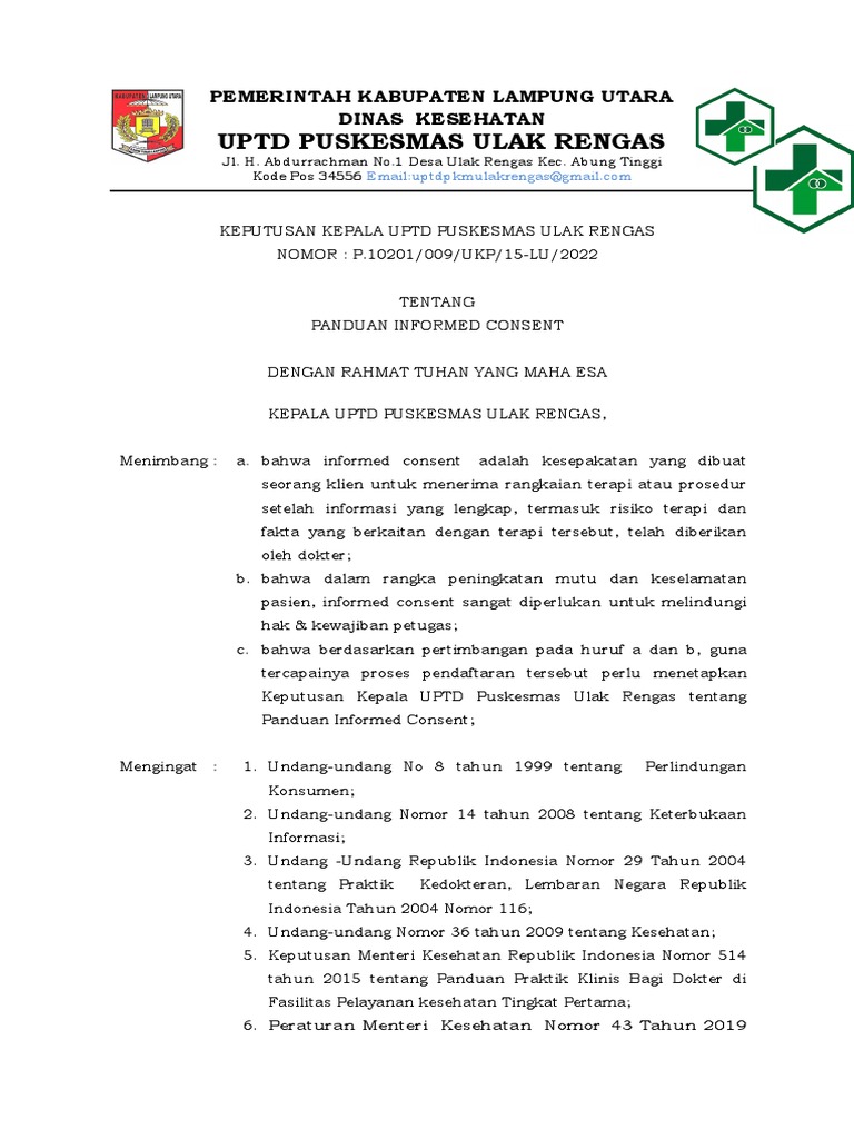 Panduan Informed Consent Puskesmas Ulak Rengas | PDF