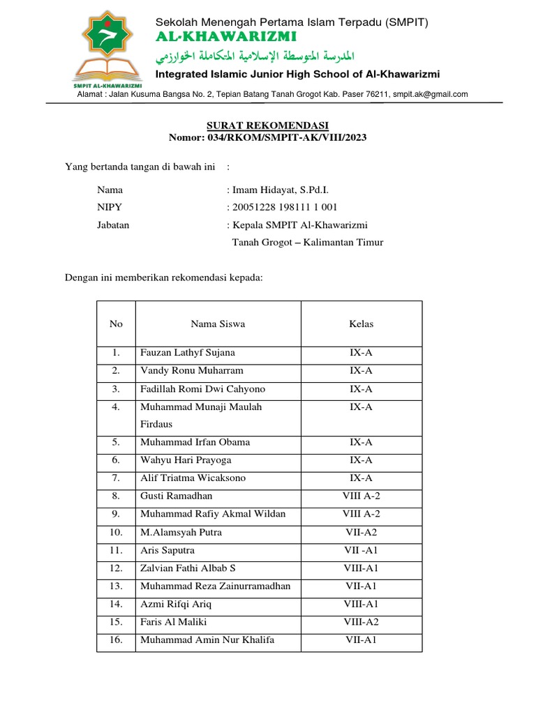 Surat Rekomendasi Lomba Futsal Man Ic | PDF