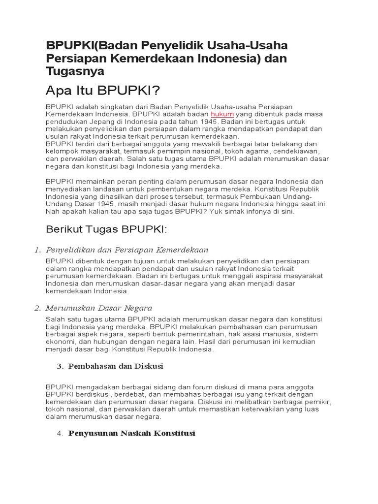 Tugas dan Peran BPUPKI dalam Kemerdekaan | PDF | Politik