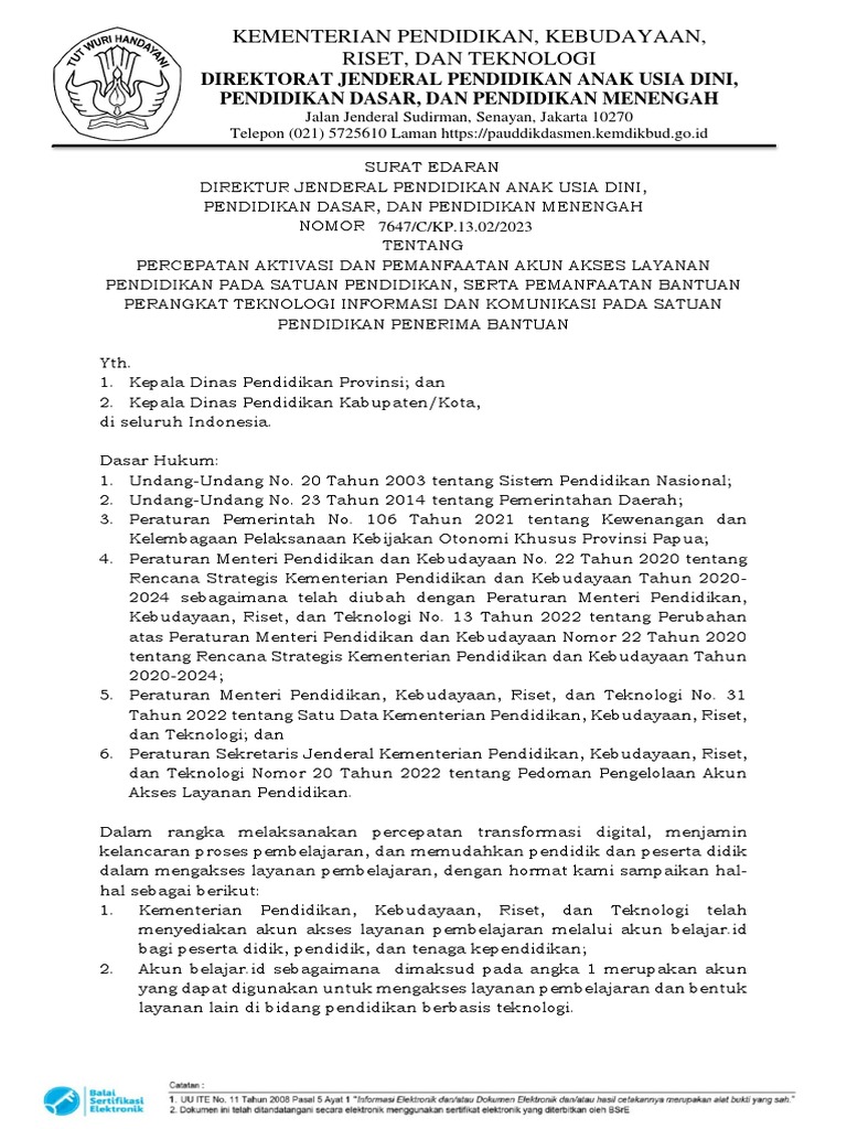 Dokumen 296448 1692462421 SURAT-EDARAN-DIRJEN | PDF