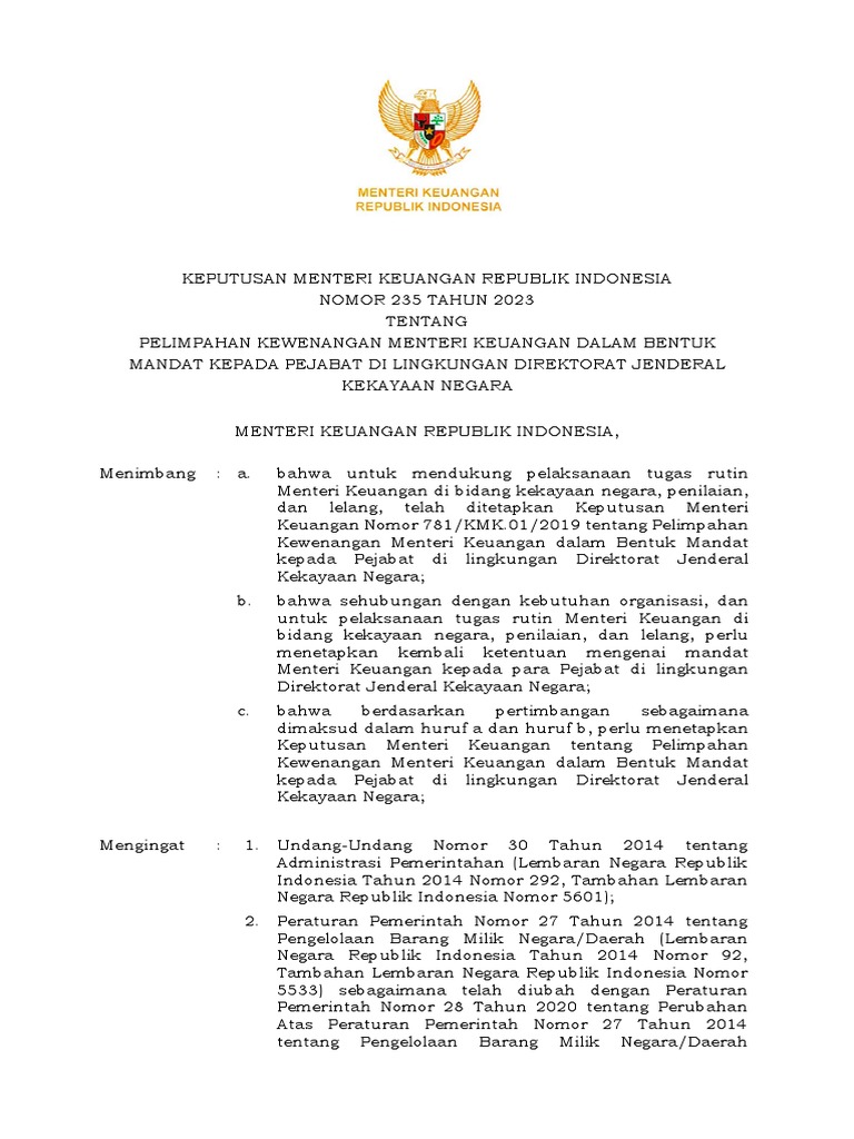 KMK 235 Tahun 2023 Pelimpahan Kewenangan Revisi 781 | PDF
