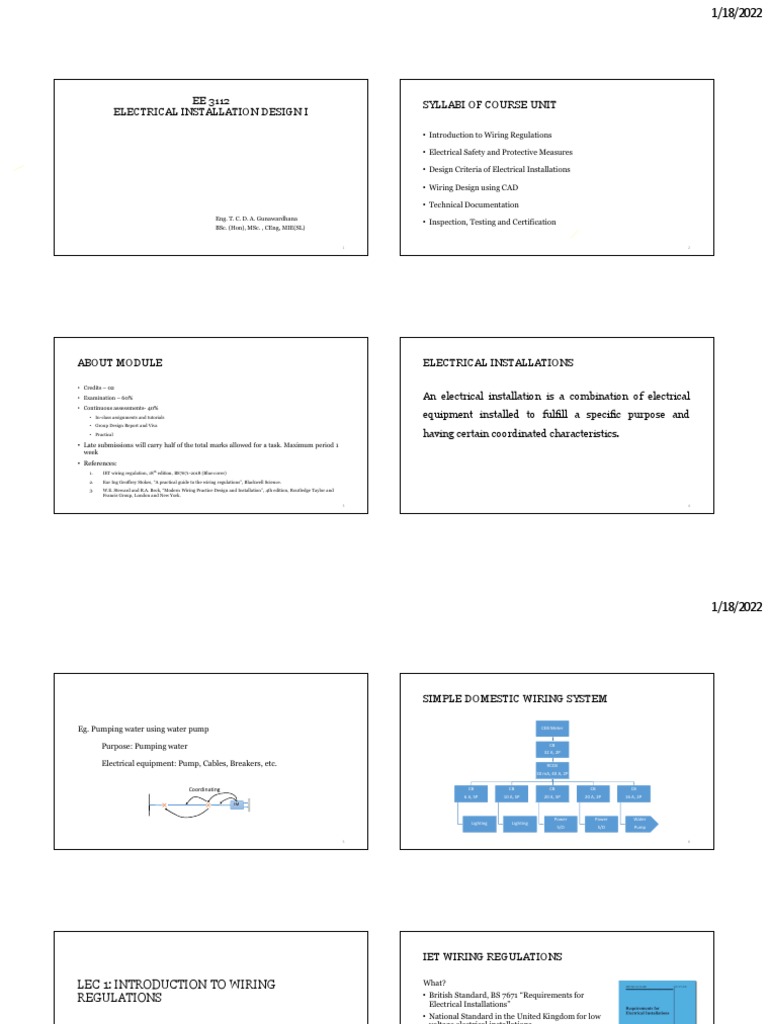 EE 3112 - ELECTRICAL INSTALLATION DESIGN I-Lect 1 | PDF | Electrical Wiring | Electrical Components