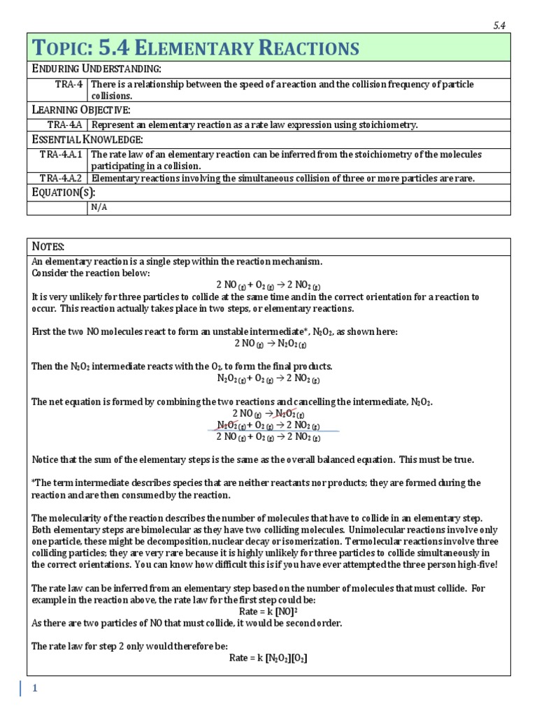 Understanding Elementary Reactions and Rate Laws | PDF | Science ...