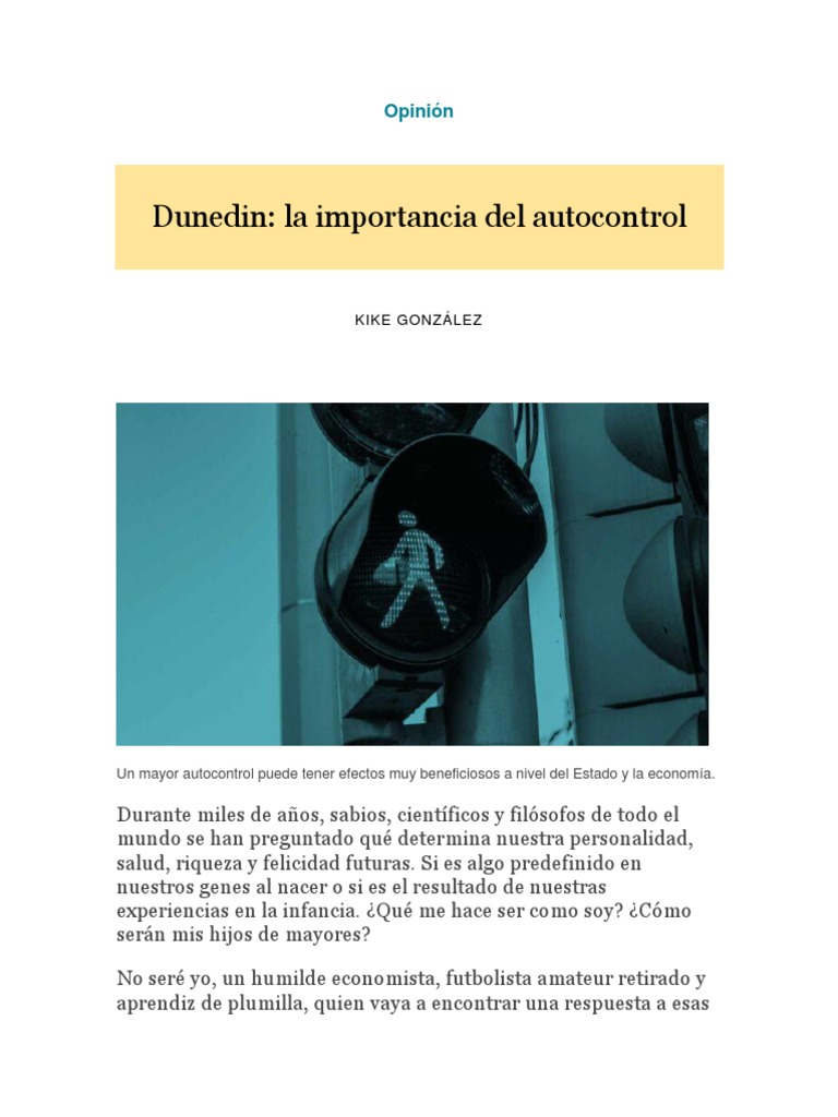 Dunedin - La Importancia Del Autocontrol | PDF