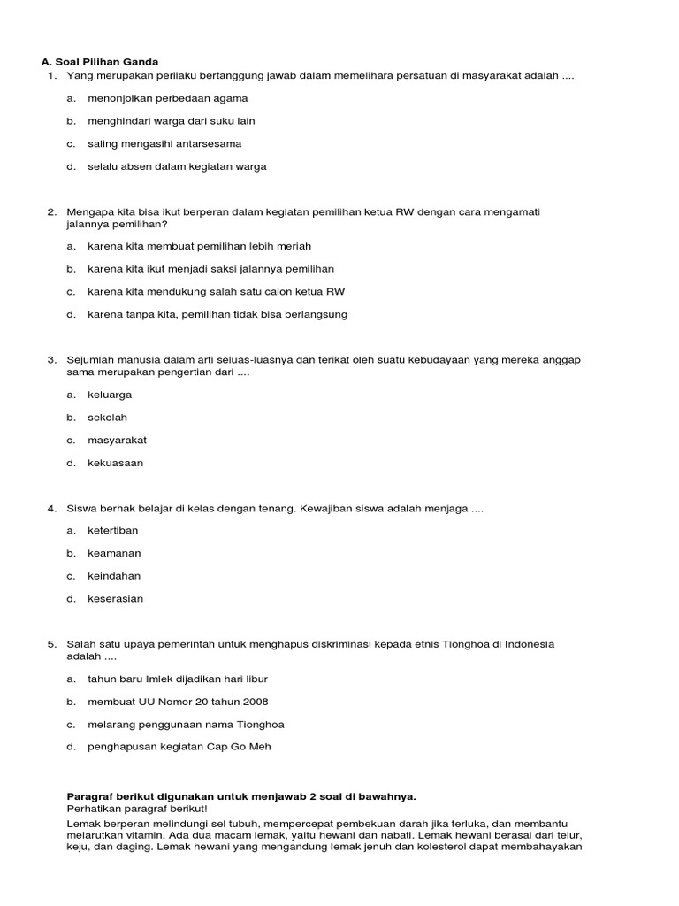 Latihan Tematik B Soal Untuk PTS | PDF