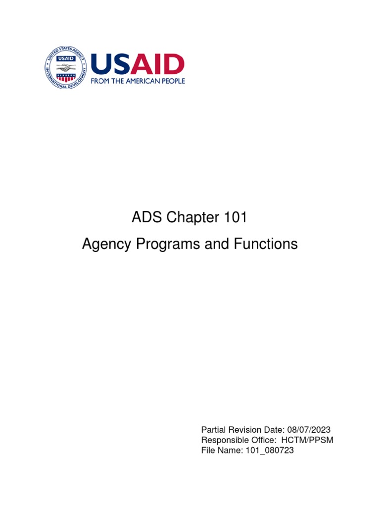 ADS Chapter 101 - Agency Programs and Functions | PDF