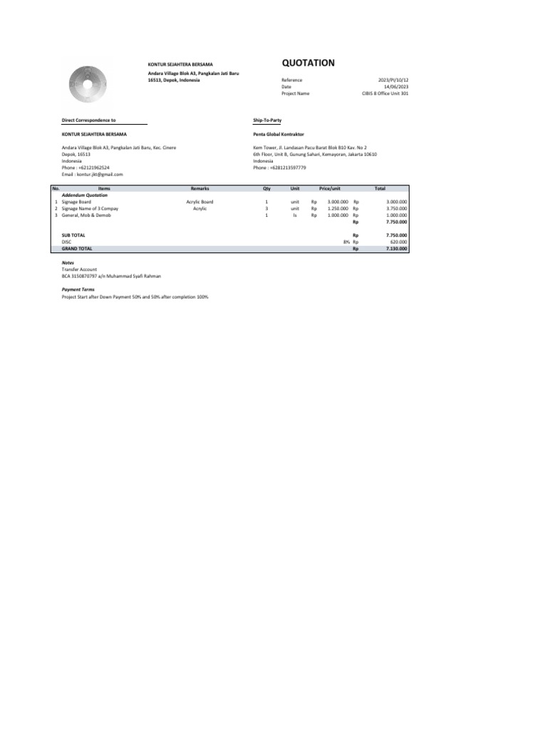 Quotation - Signage Board - 3 - Company - PG - 12072023 | PDF