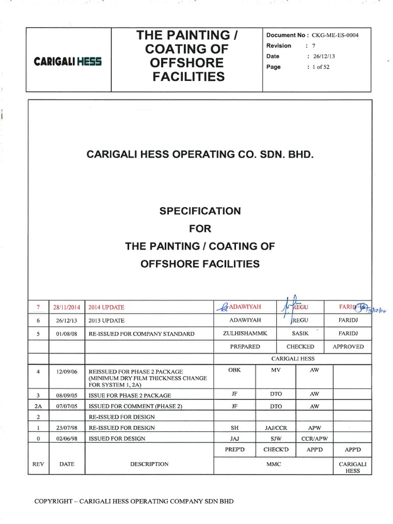 CARIGALI HESS CKGMEES0004R6 (Painting Coating of Offshore Facilities) | PDF