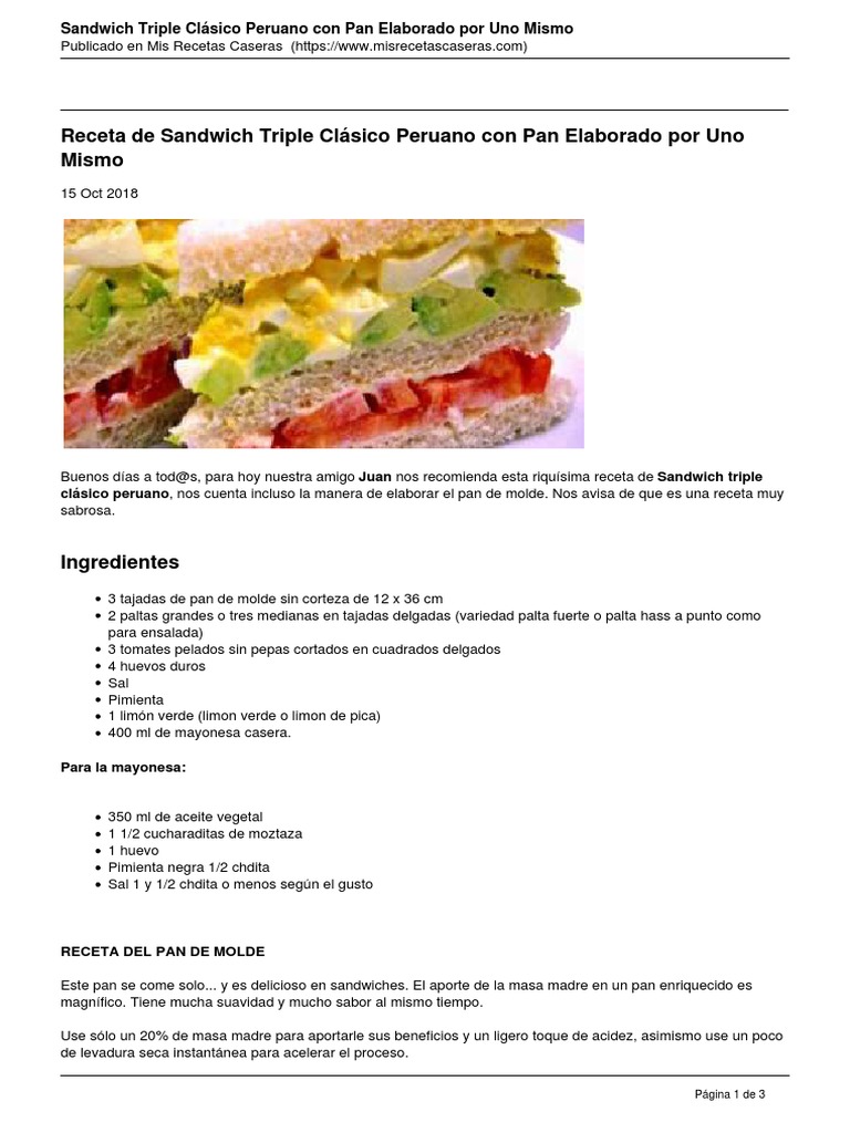 Receta de Sandwich Triple Peruano | PDF | De masa fermentada | Panes