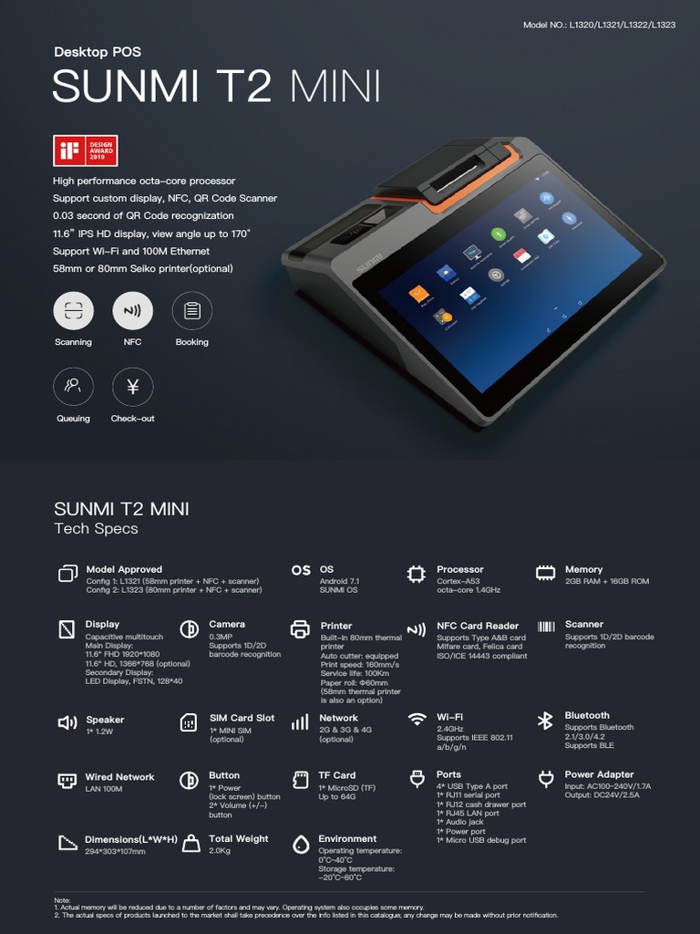 Sunmi t2 Mini | PDF | Printer (Computing) | Image Scanner