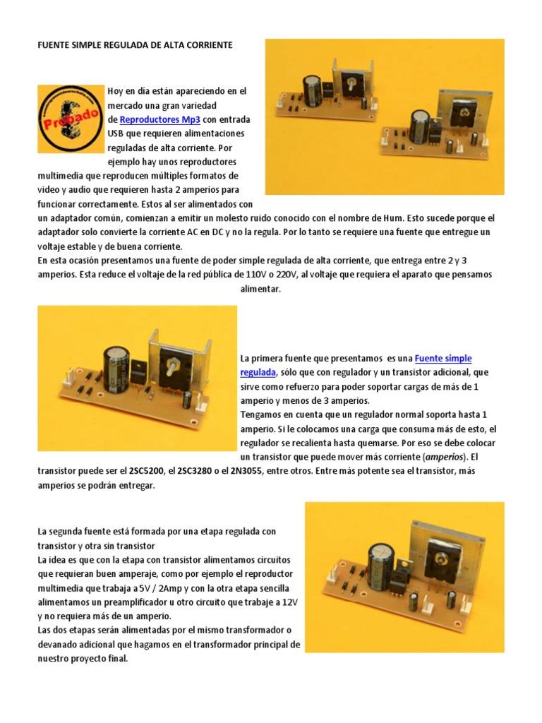 Fuente Regulada Simple de Alta Corriente | PDF | Transformador | Transistor