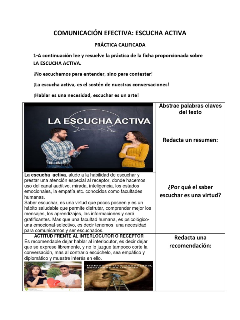 Comunicación Efectiva Escucha Activa Pract Calif | PDF
