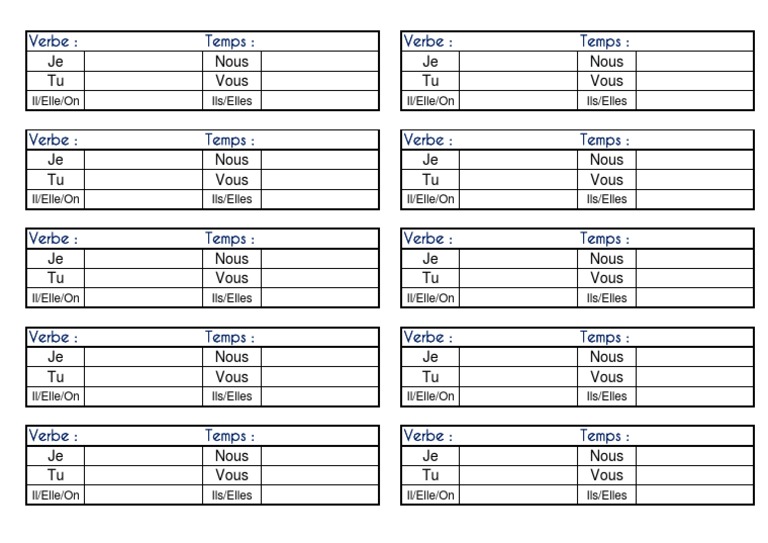 Tableau de Conjugaison Vierge | PDF