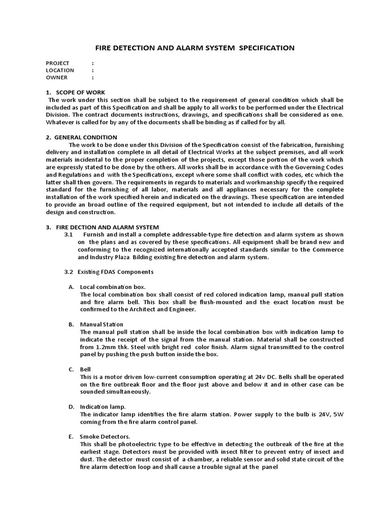 Fire Alarm System Specification Document | PDF