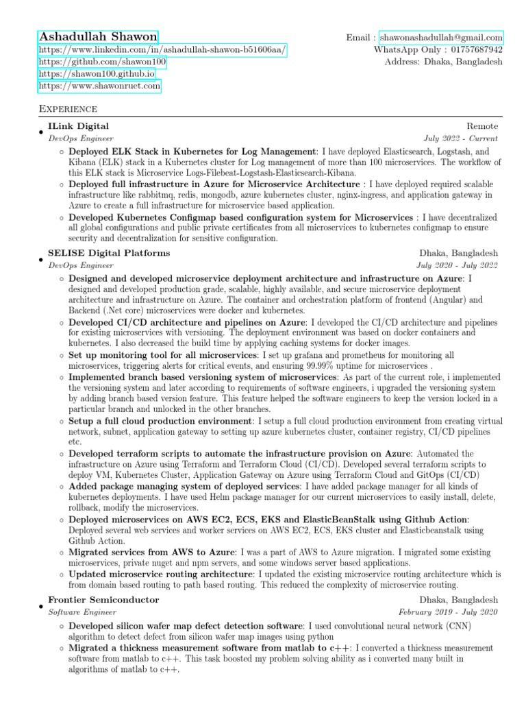 DevOps Engineer Profile: Ashadullah Shawon | PDF | Cloud Computing | Microsoft Azure