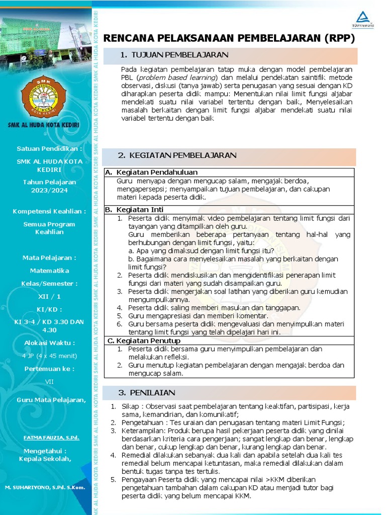 RPP 7 Limit Fungsi Bagian 1 | PDF | Seni
