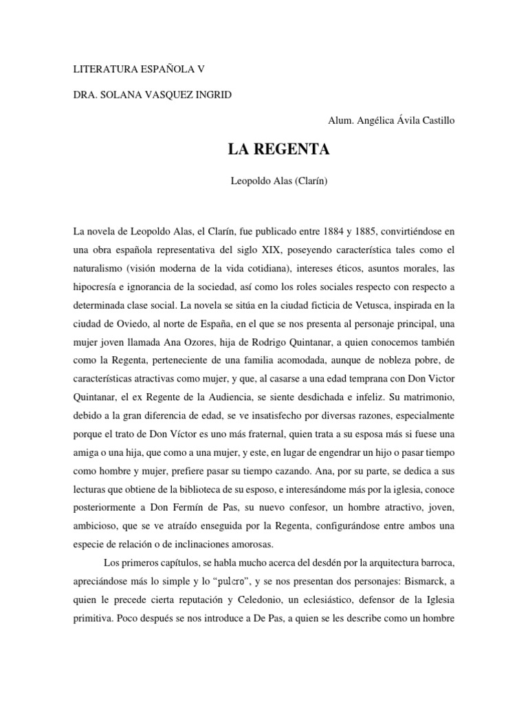 Análisis de "La Regenta" de Clarín | PDF