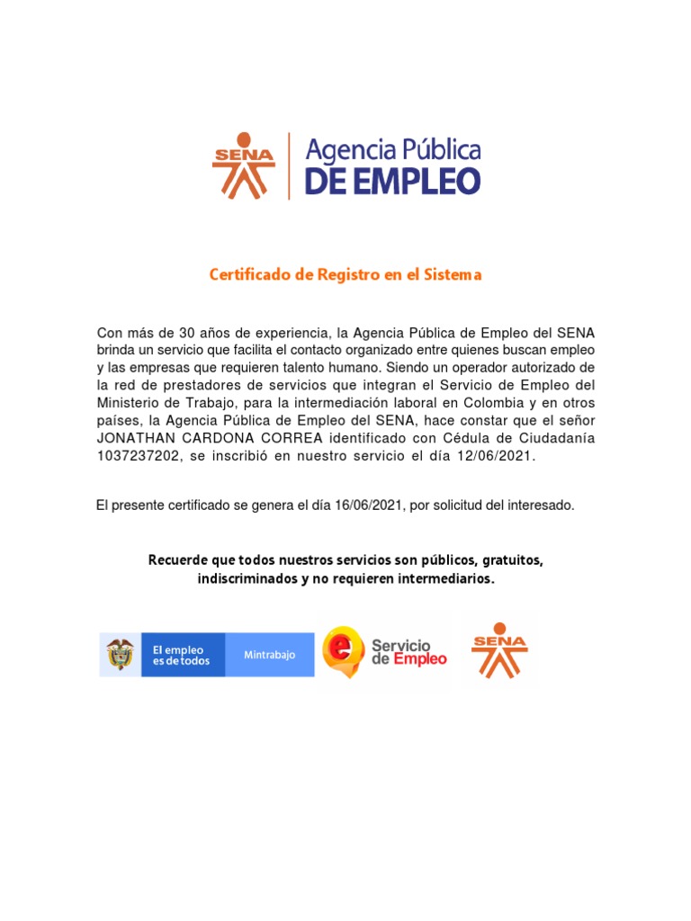 certificado sena laboral | PDF